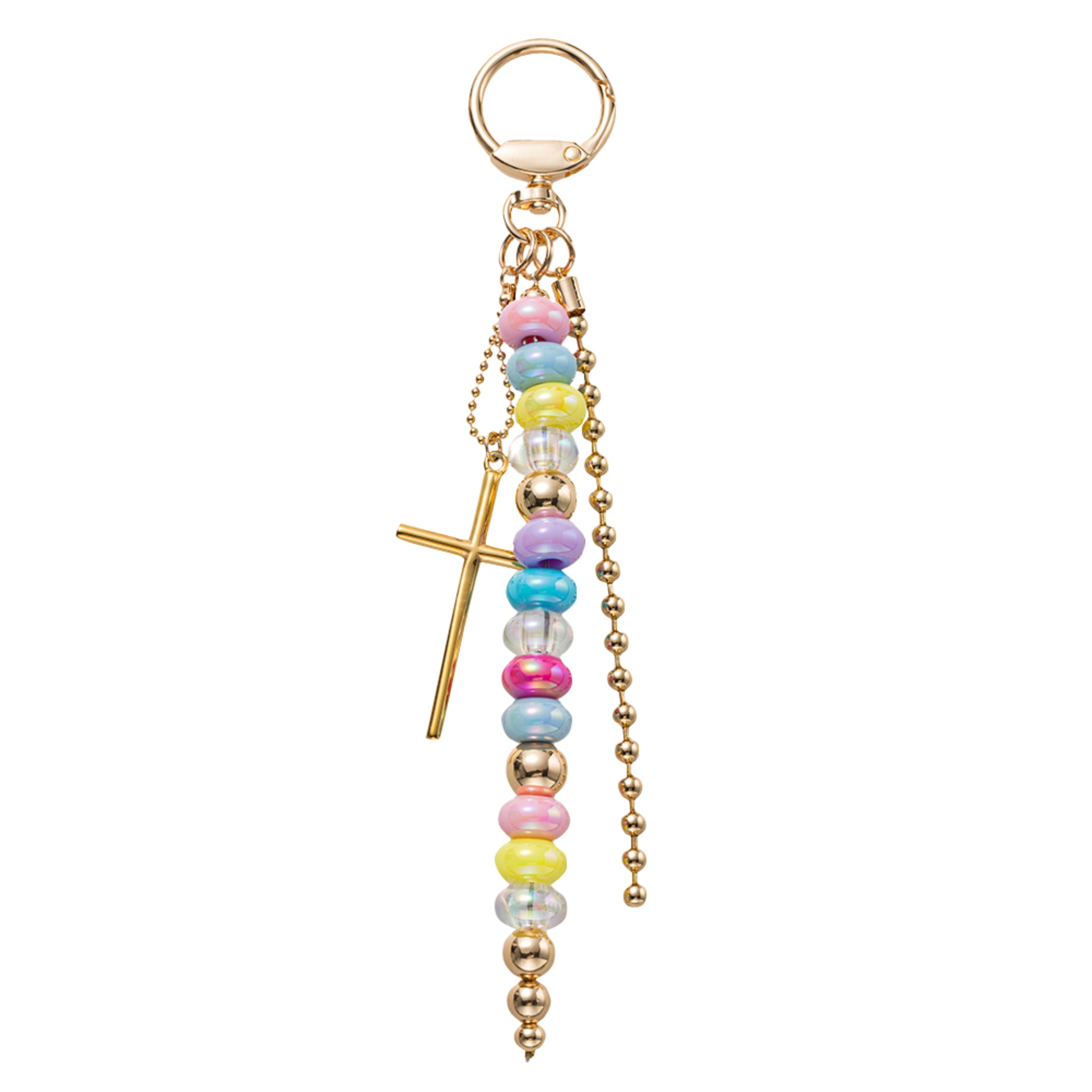 Pink, Blue, Yellow, Gold Beaded Strand, Gold Cross, Ball Chain Strand ...