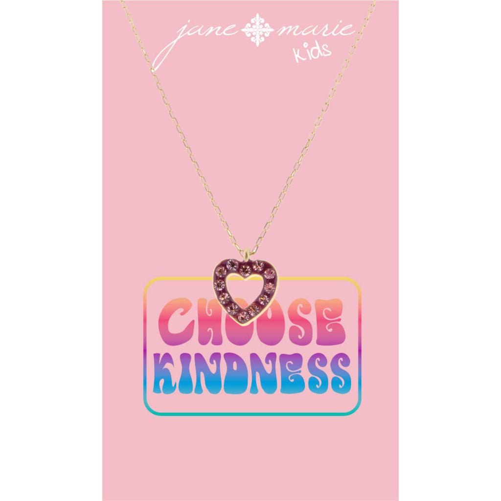 Kids 14" Purple Open Heart with Pink Crystals Necklace, 3" Ext