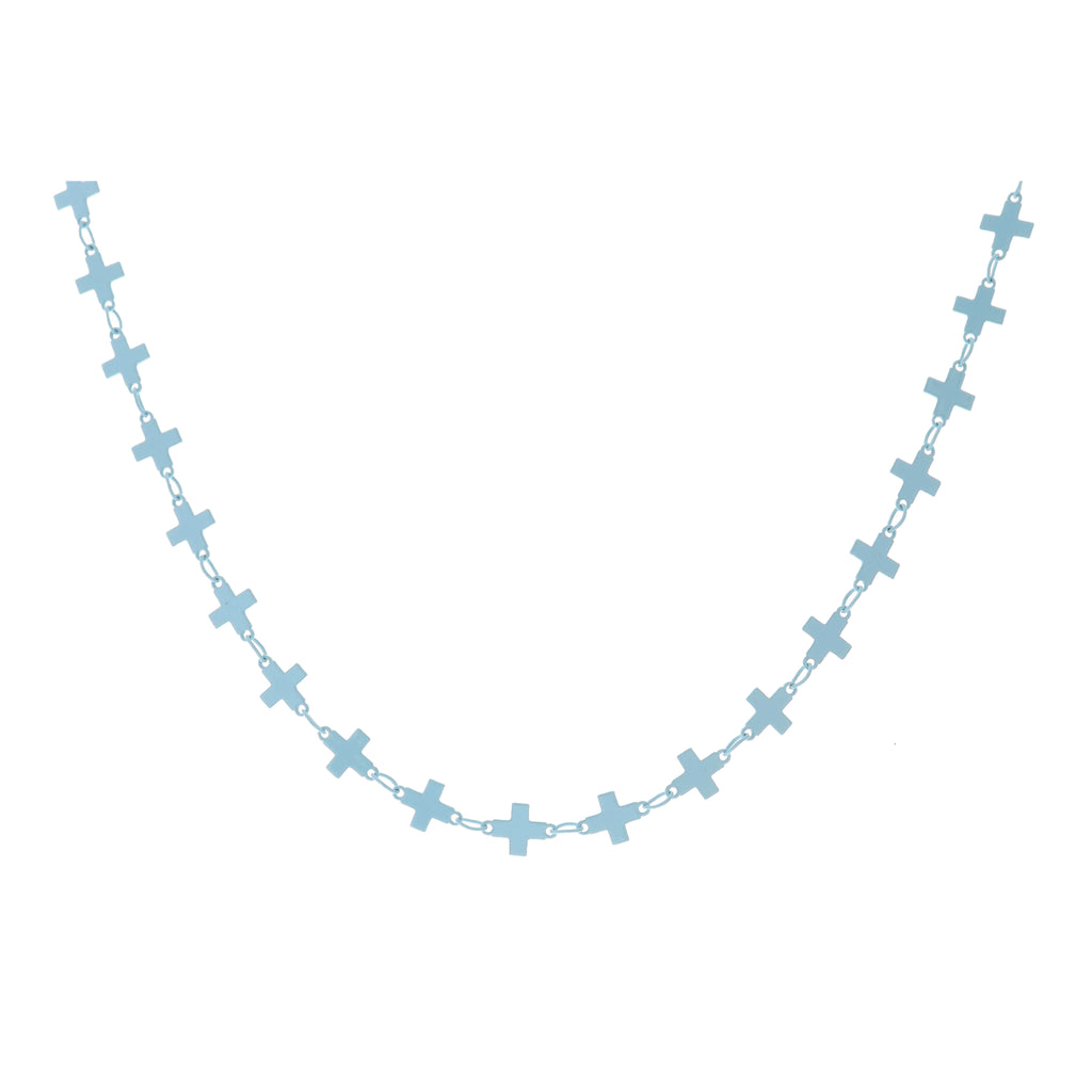 Kids 14" Light Blue Metal Crosses Necklace, 3" Ext
