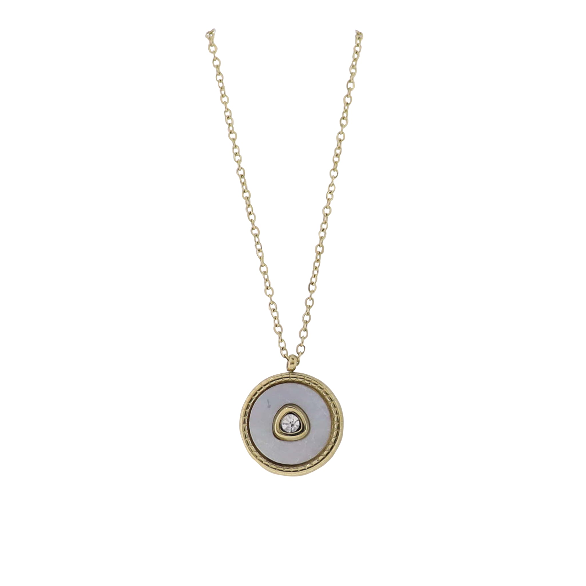 18K Gold Plated O-Shaped Chain Necklace with White Shell Circle with C ...