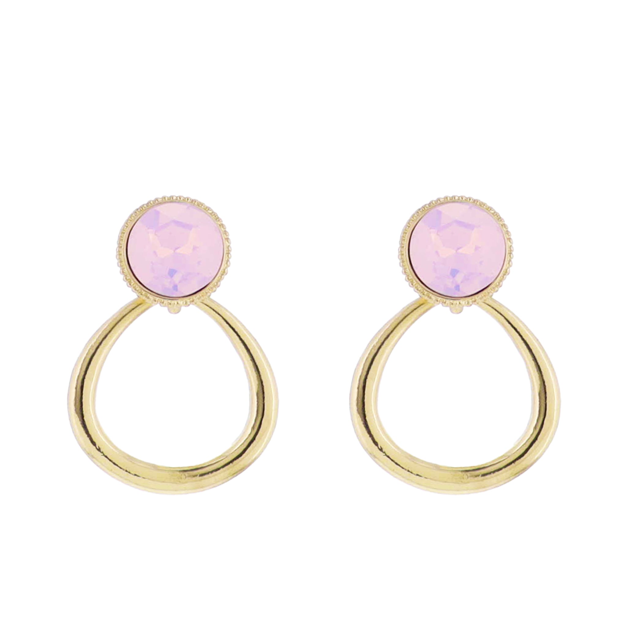 Pink Opal, Gold Circle Post with Gold Open Shape Earring – Jane Marie