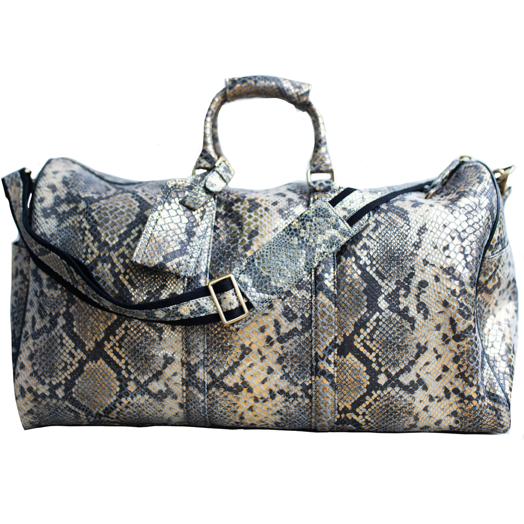 Dallas Duffel - Gold Foil Snakeskin Travel Bag | Jane Marie