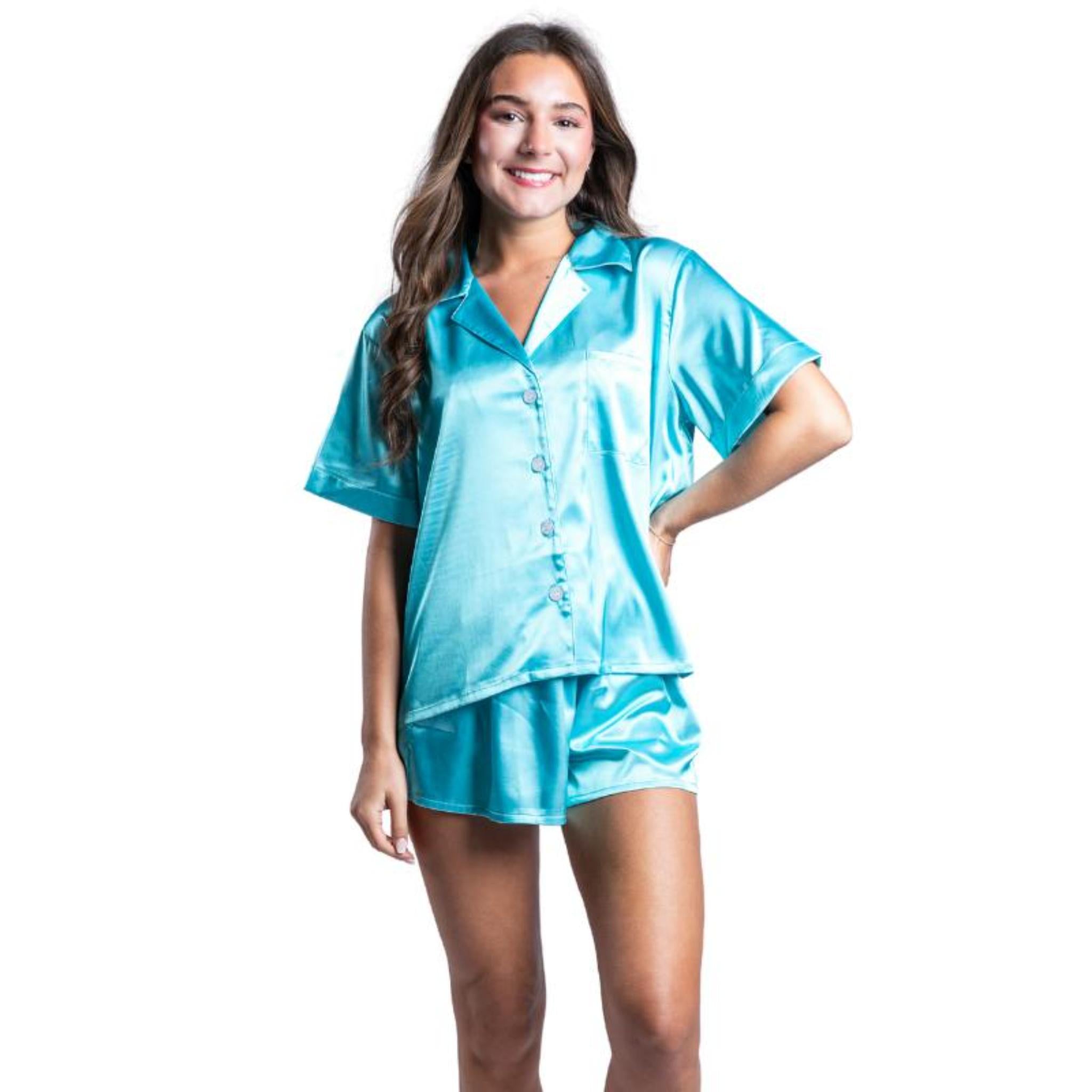 Celestial Blue Satin Pajama Short Set Assortment, No Display Package ...