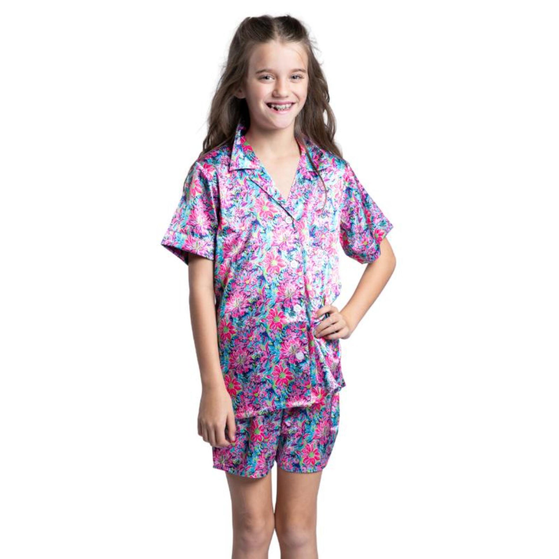 Kids Daring Floral Satin Pajama Short Set Assortment, No Display Packa ...