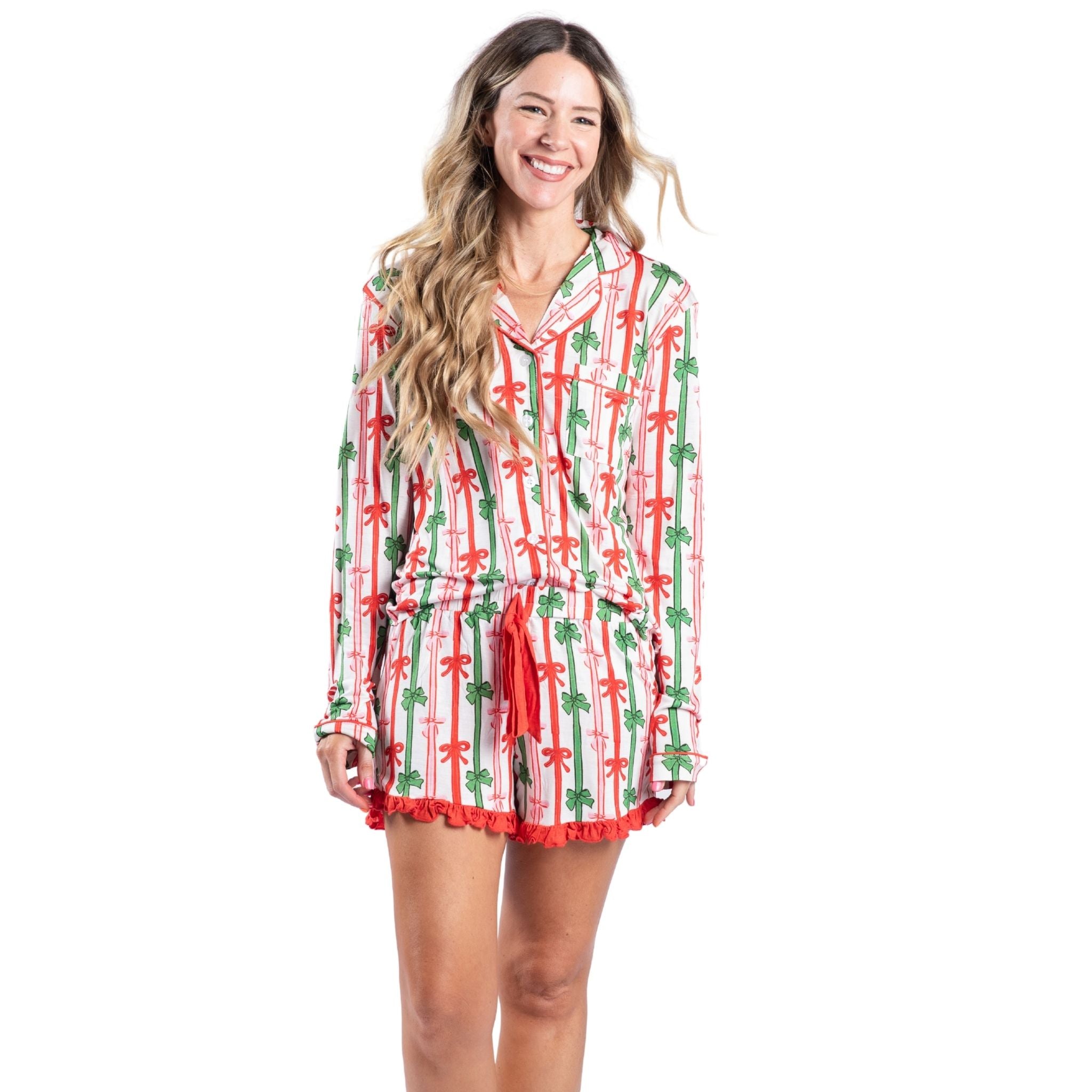 Bow-tiful Christmas Bamboo Pajama Short Set Assortment, No Display ...