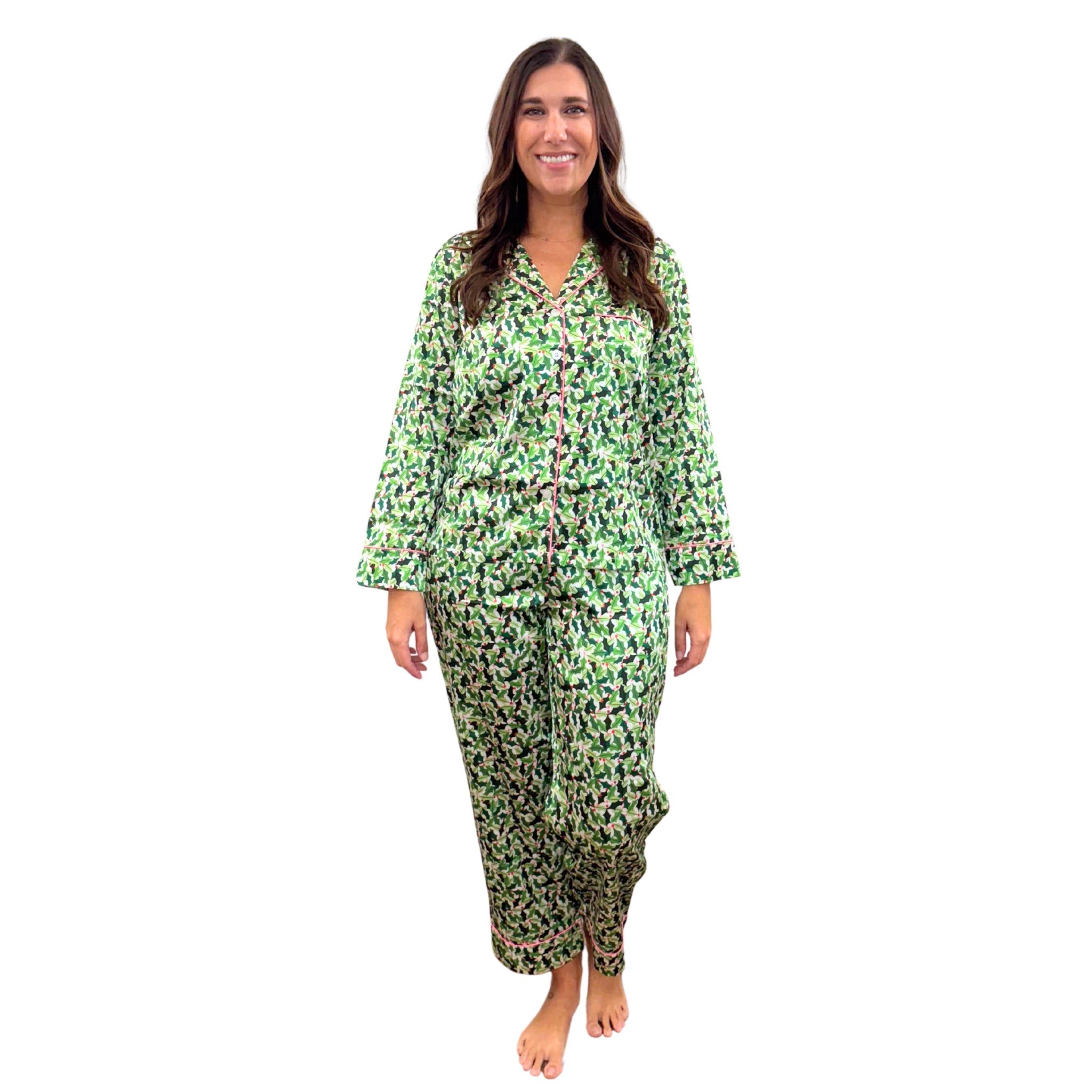 Boughs of Holly Satin Pajama Long Sleeve Set Assortment, No Display ...