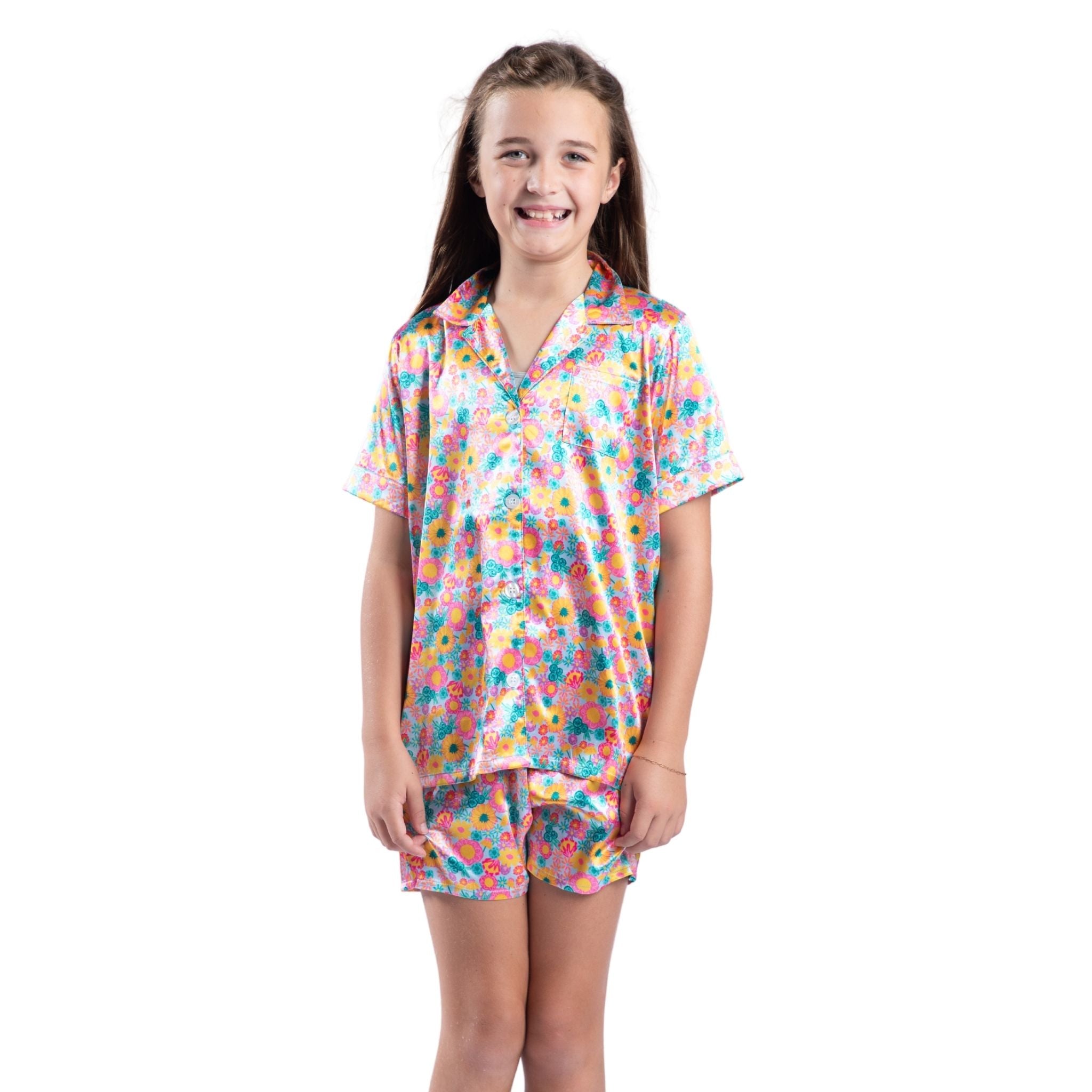 Kids Bold Floral Satin Pajama Short Set Assortment, No Display Package ...